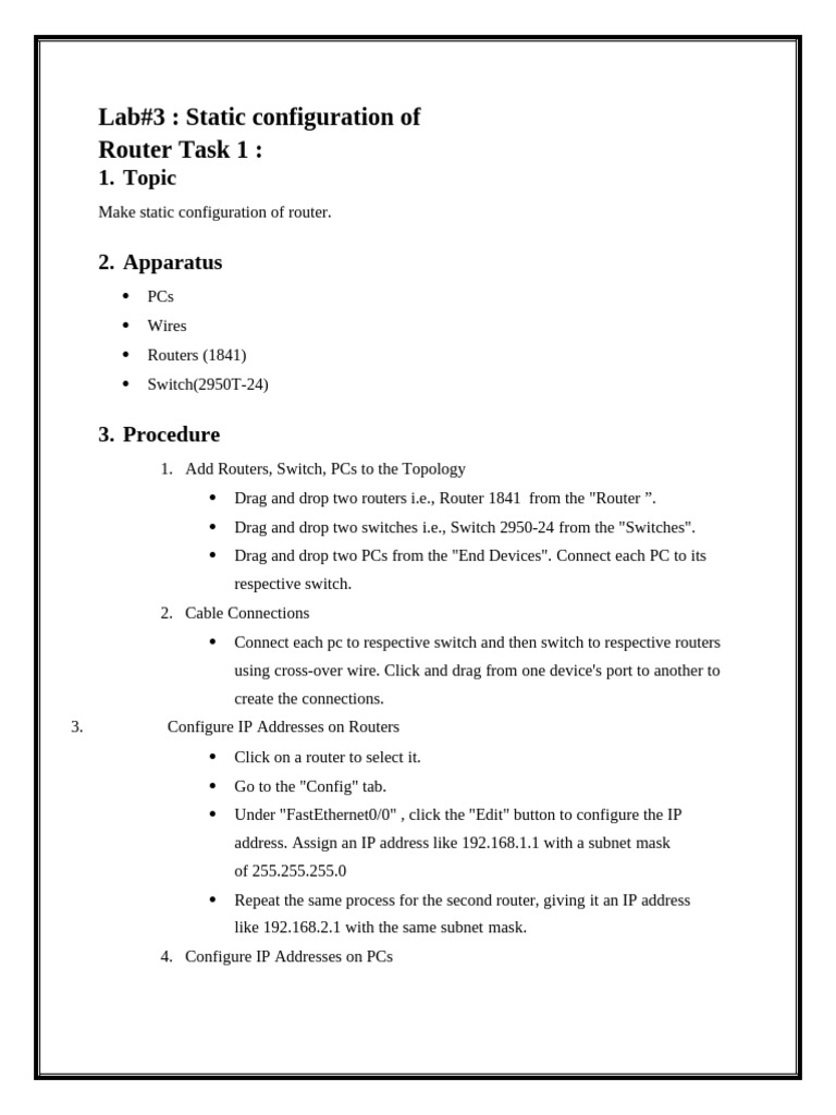 Lab Static Configuration | PDF | Router (Computing) | Ip Address
