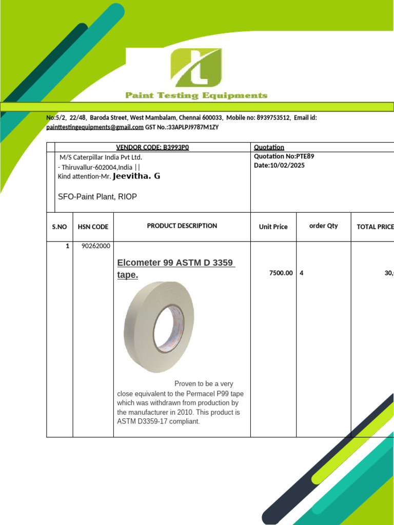 Caterpillar India Private LTD - Elcometer Adhesive Tape ASTM (10.02. ...