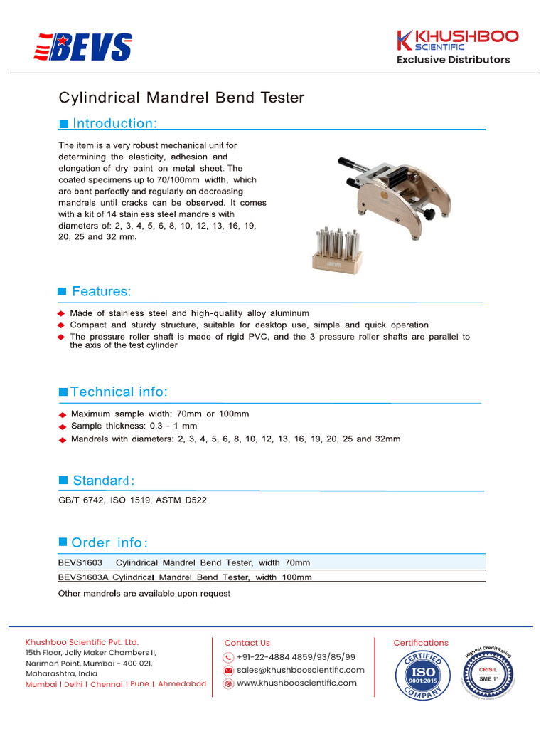 Cylindrical Mandrel Bend Tester Kspl | PDF