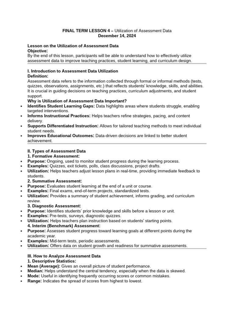 Using Assessment Data for Teaching Improvement | PDF | Educational ...