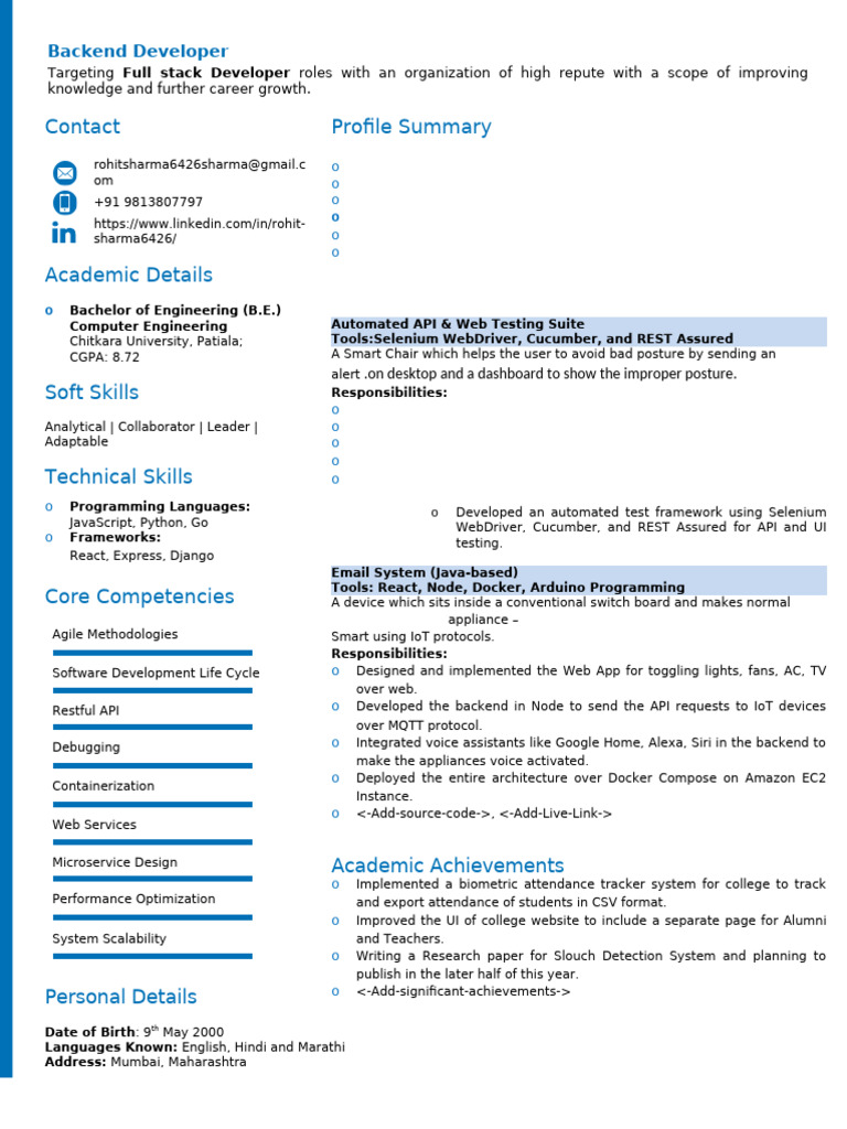 Fresher-Resume (1) | PDF | Selenium (Software) | Computing