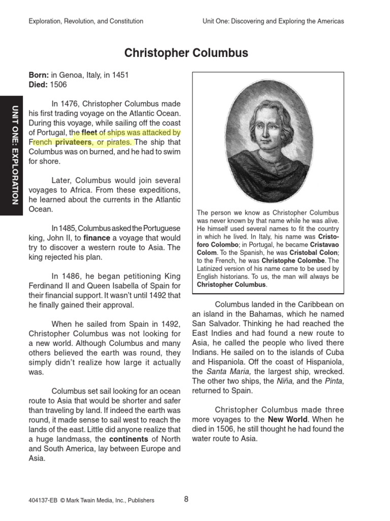 Christopher Columbus Worksheet | PDF | Christopher Columbus | Voyages ...