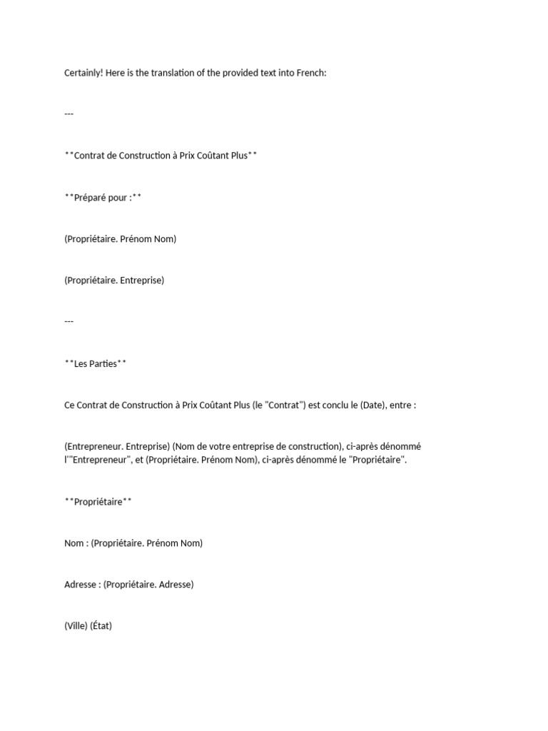 Contrat de Construction Cost Plus | PDF | Assurance | Cautionnement