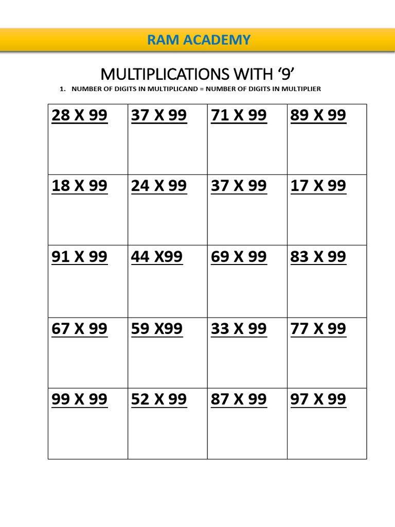 Multiplications With 9 | PDF