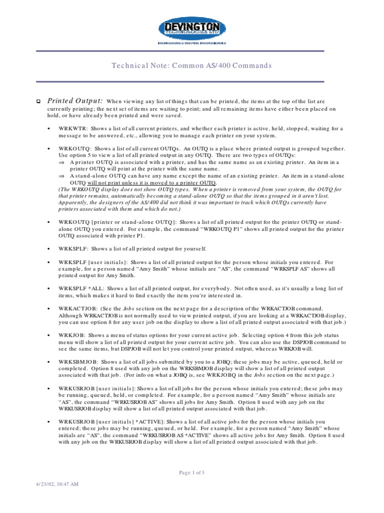 As 400 Commands | PDF