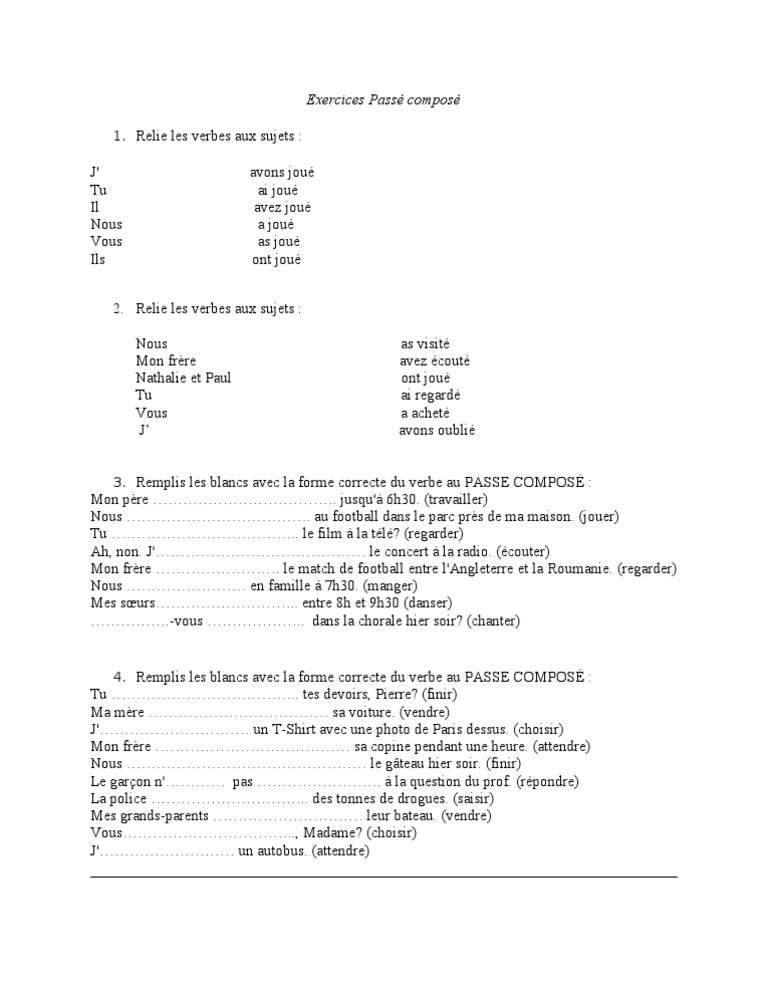 Exercices Passé Composé | PDF
