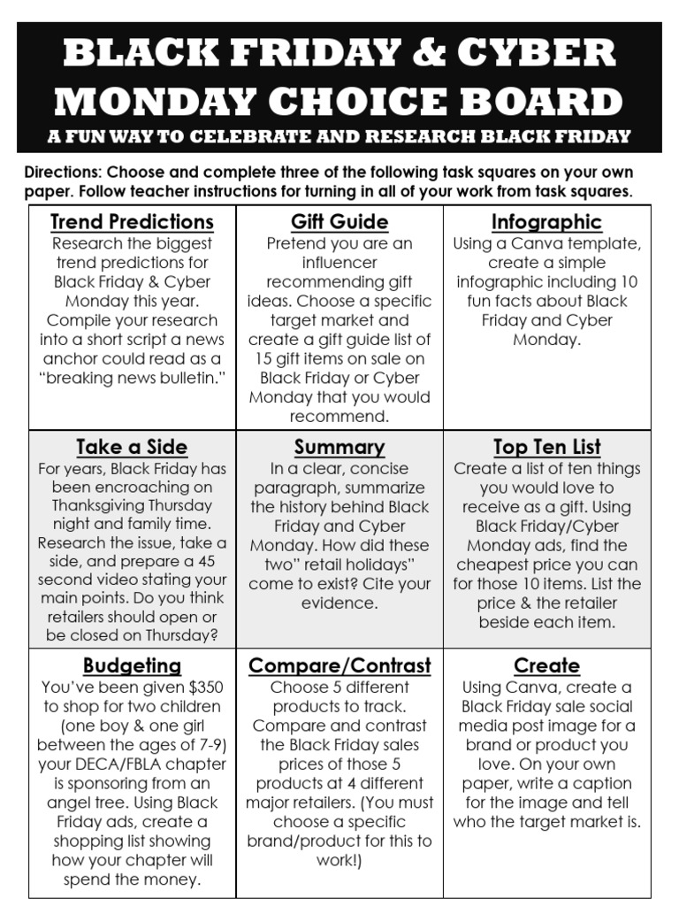 09 - Black Friday_Cyber Monday Choice Board Activity (No Prep Activity ...
