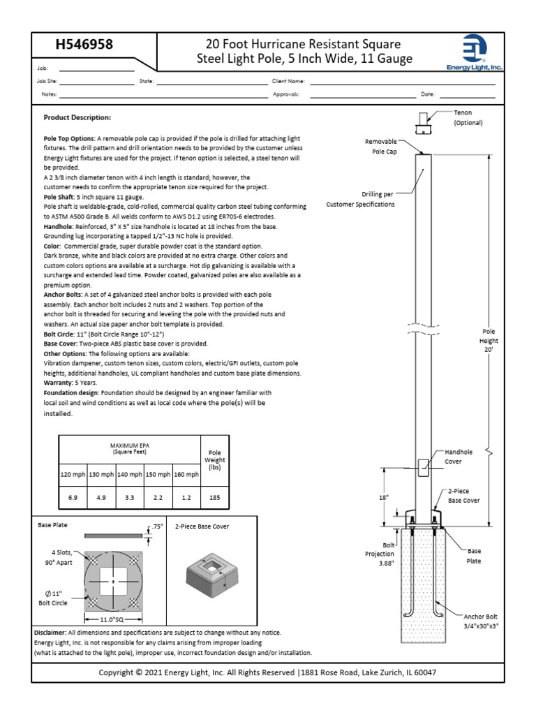 Steel 20' Light Post H546958-Spec | PDF | Screw | Mechanical Engineering