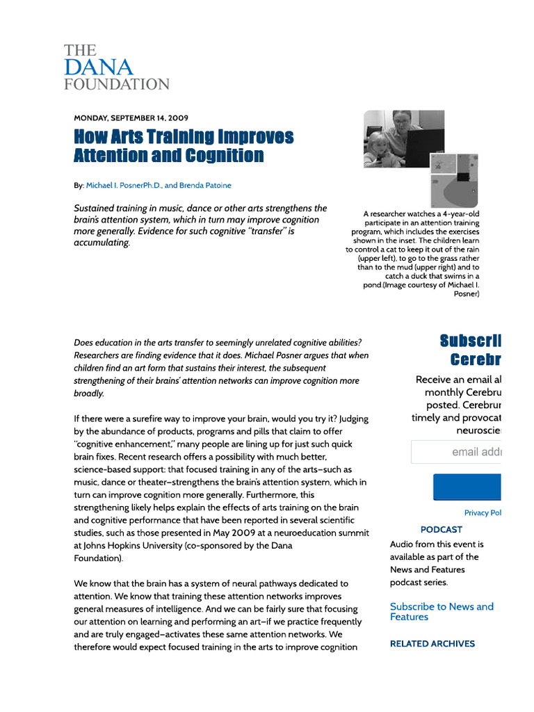 How Arts Training Improves Attention and Cognition | PDF | Cognitive ...