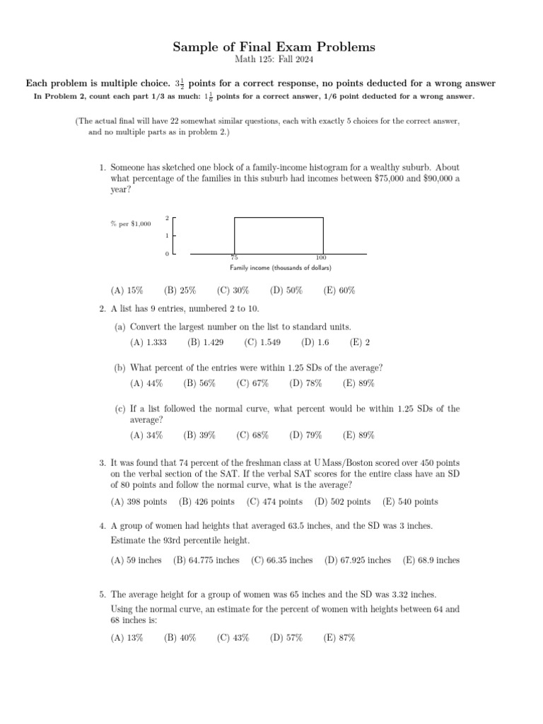 SampleFinalDecember2024 | PDF | Standard Deviation | Sampling (Statistics)