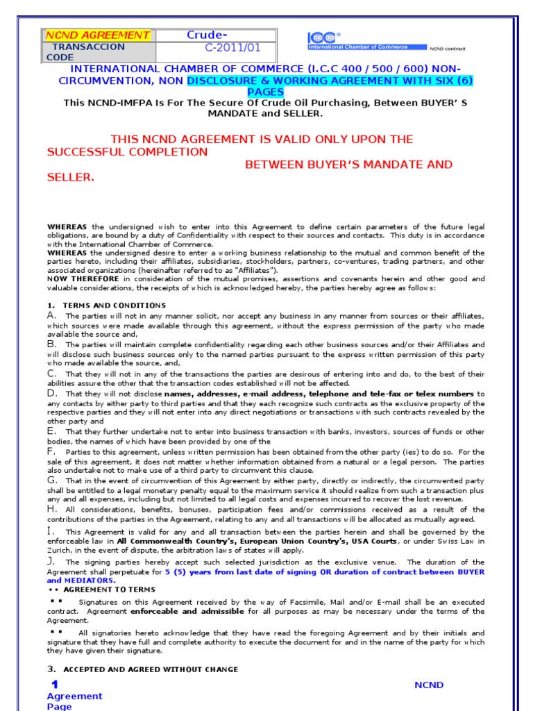 This NCND Agreement Is Valid Only Upon The Successful Completion Between Buyer'S Mandate and ...