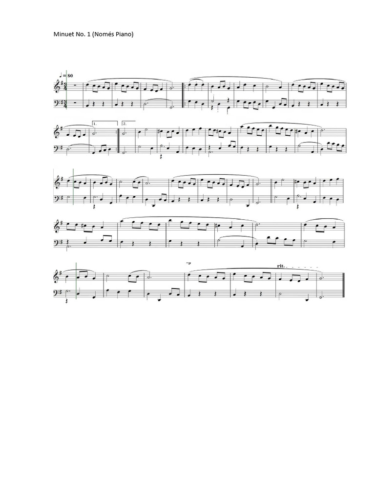 Minuet No 1 (Només Piano) | PDF