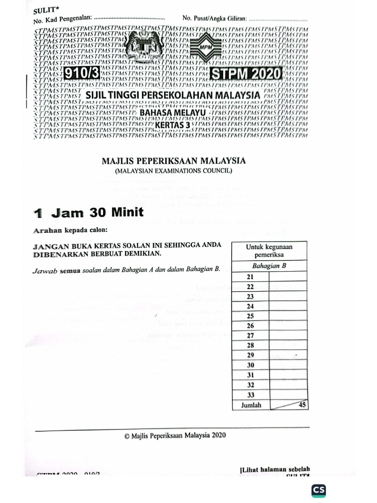 BM STPM Penggal 3 (2020) | PDF