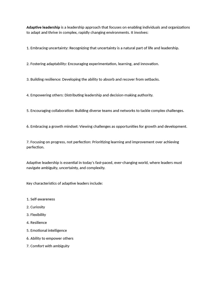 Adaptive Leadership Pdf Leadership Psychological Resilience
