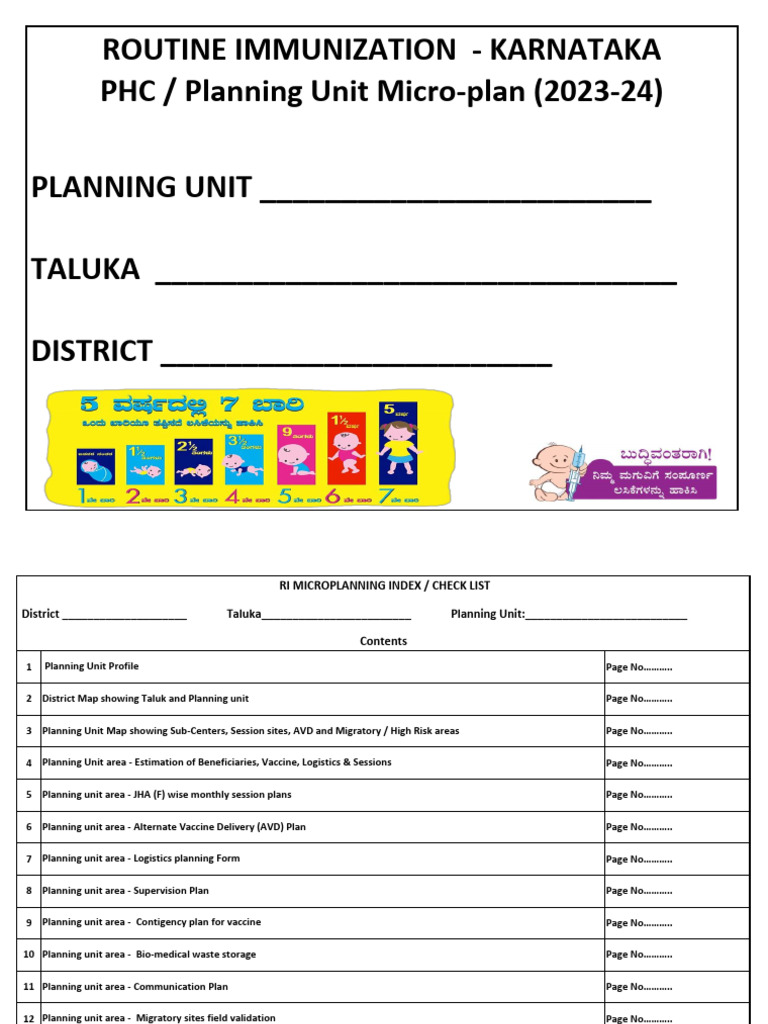 Karnataka Routine Immunization Microplan | PDF | Health Sciences ...