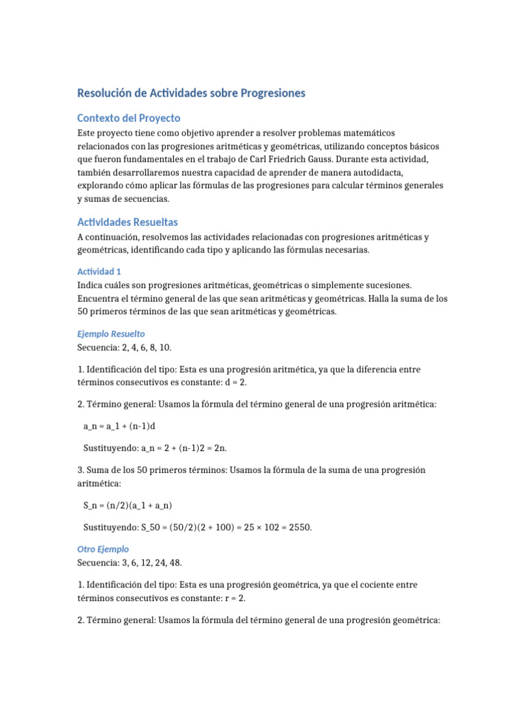 Resolucion Progresiones Gauss | PDF