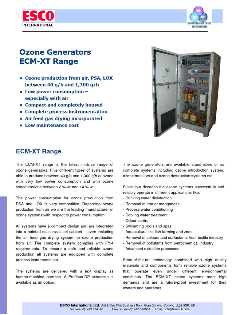Ozone Generators Ecm XT20101 | PDF | Ozone | Water