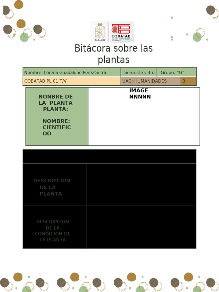 Bitácora de Plantas: Descripción y Propiedades | PDF