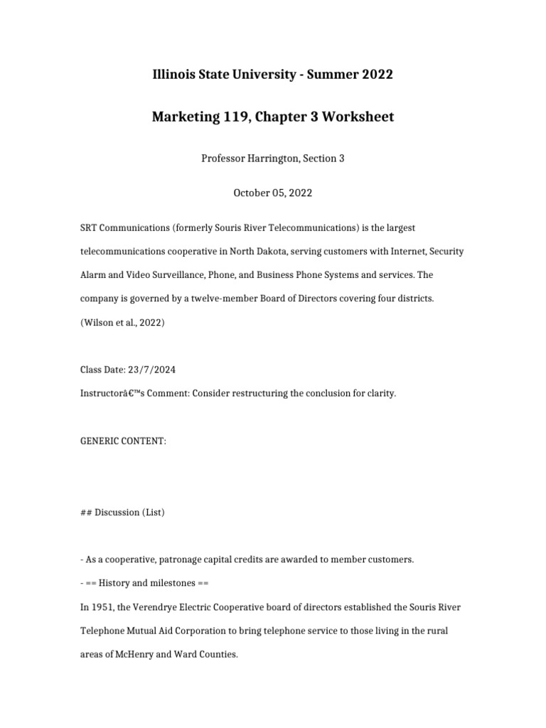 Marketing 119 Chapter 3 Worksheet | PDF | Telecommunications | Service ...