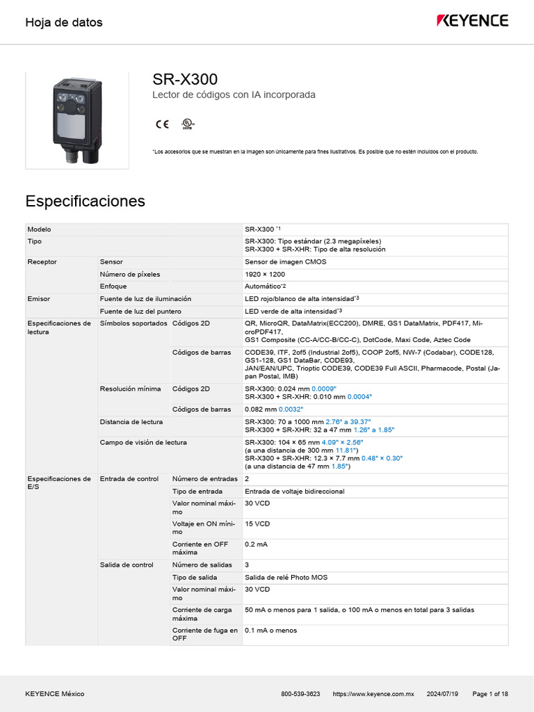 SR-X300_Datasheet | PDF | Diodo emisor de luz | Datos de computadora