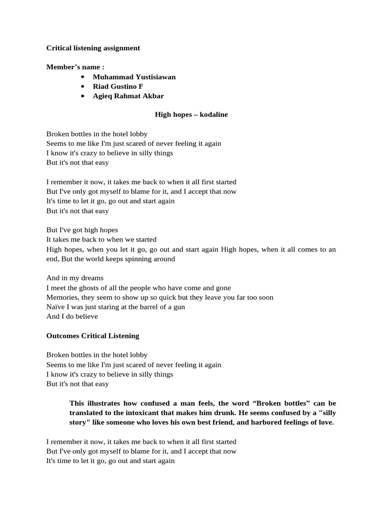 Critical Listening (Yusti, Agieq, Riad) | PDF