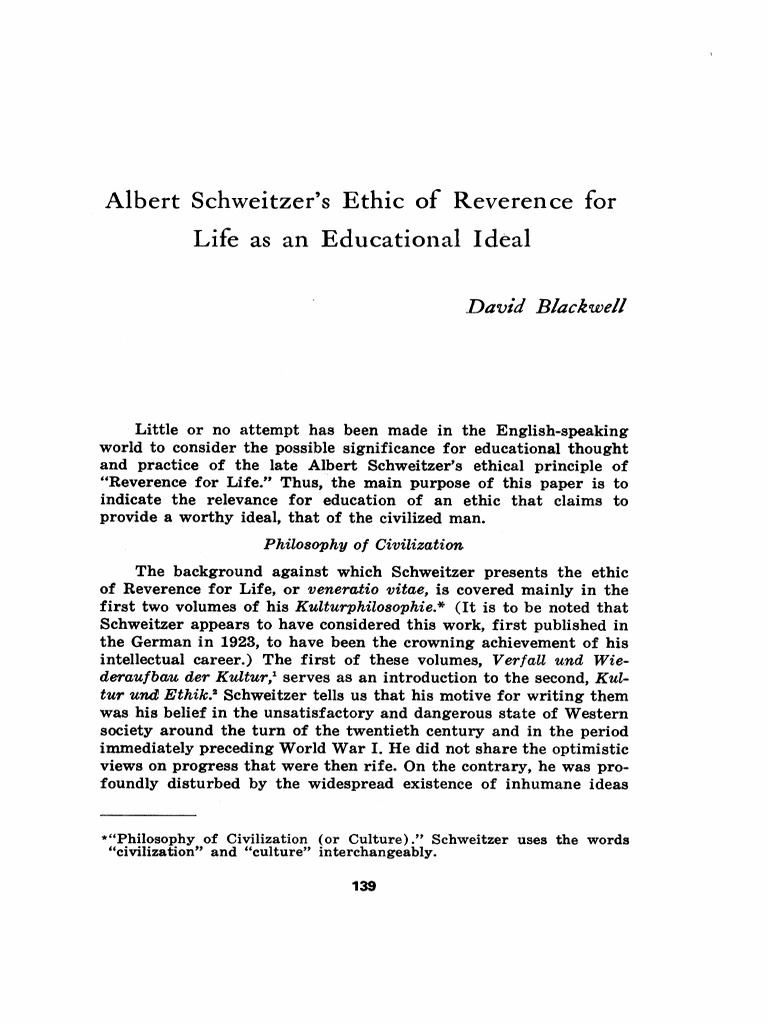 Schweitzer's Reverence for Life in Education | PDF | Thought | Knowledge