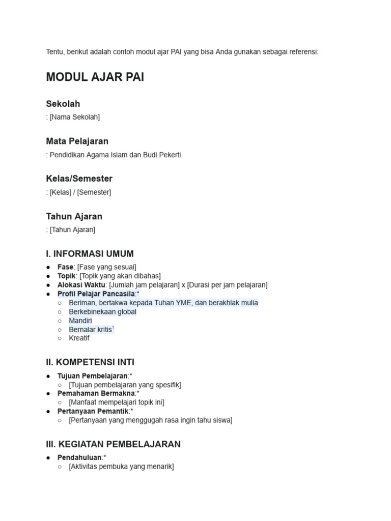 Contoh Modul Ajar PAI | PDF