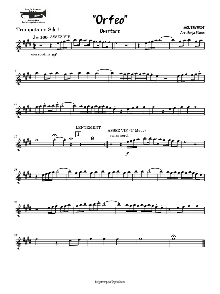 Orfeo Monteverdi Trompetas (Transportadas) - Trompeta - en - Sib - 1 | PDF