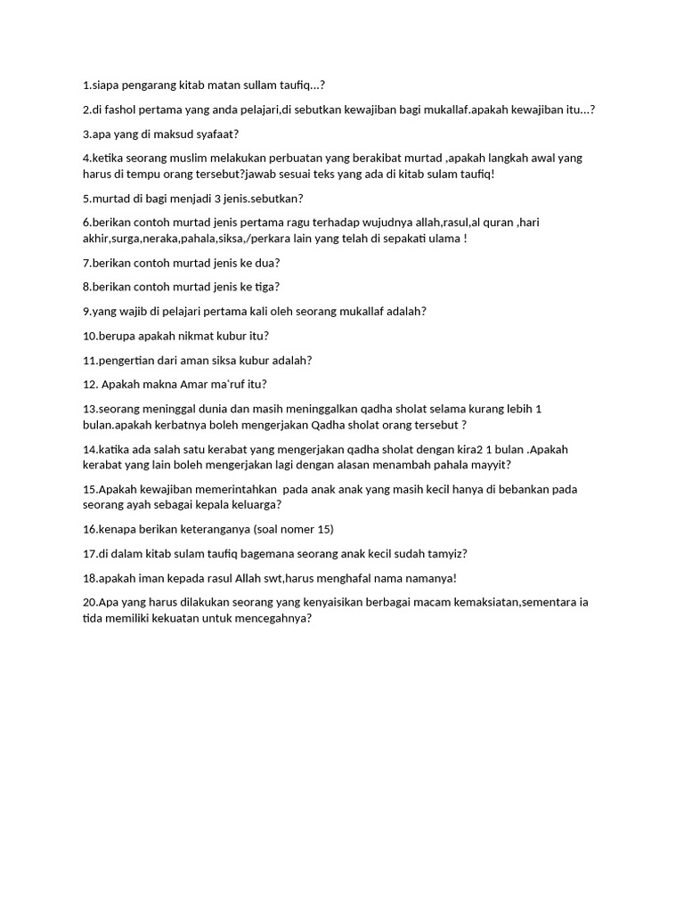 Soal Imtihan Sulamuttaufiq Kelas 2 | PDF