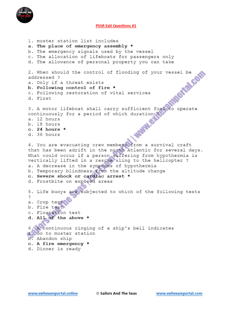PSSR Exit Exam Questions 2024 | PDF | Ships | Water Transport