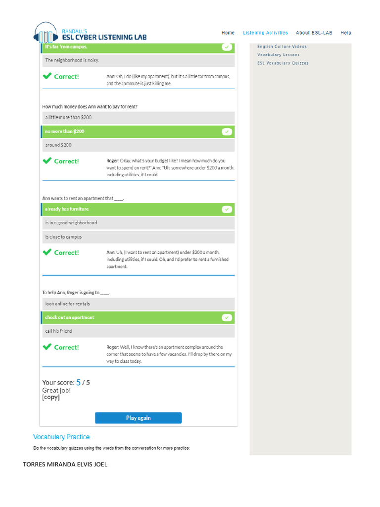 Apartment For Rent Listening Task | PDF