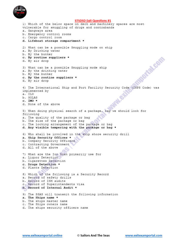 STSDSD Exit Exam Questions #1 | PDF | Water Transport | Shipping