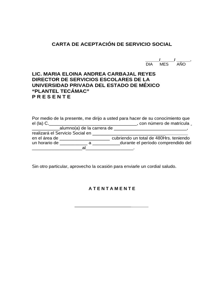 3.- Carta de Aceptacion de Servicio Social | PDF