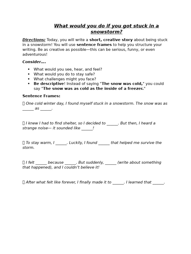 Creative Writing: Stuck in a Snowstorm | PDF