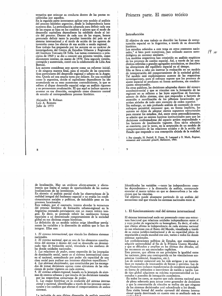 Rofman y Romero - Sistema Socioeconómico y Estructura Regional en La Argentina. Capi 1 y 2pdf | PDF