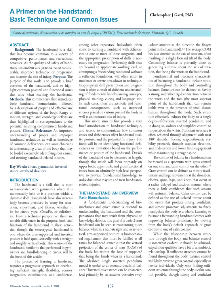 Handstand Technique and Injury Risks | PDF | Anatomical Terms Of Motion ...