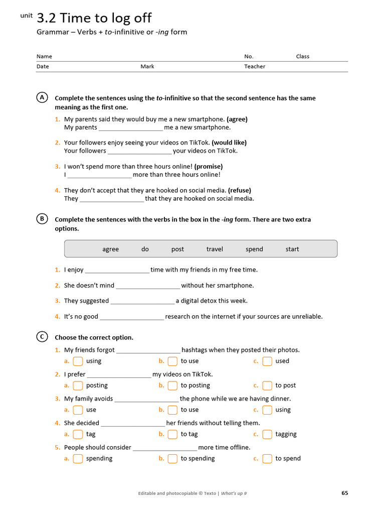 Verbs + To-Infinitive vs. -ing Form | PDF | Semantic Units | Linguistic ...