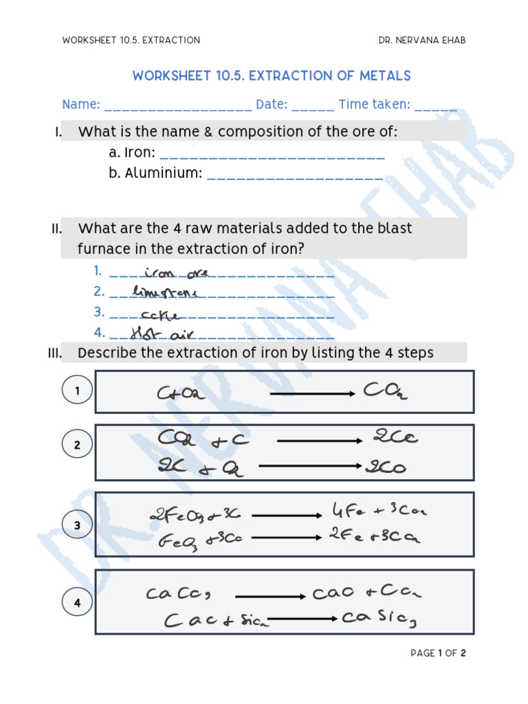 QUIZ QUESTION 10 5 Worksheet Questions PDF Extraction of Metals | PDF