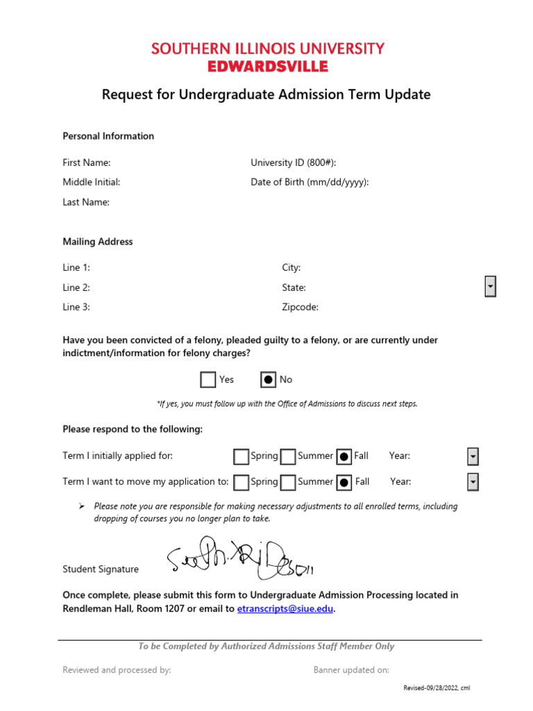 Undergraduate Admission Term Update Form | PDF