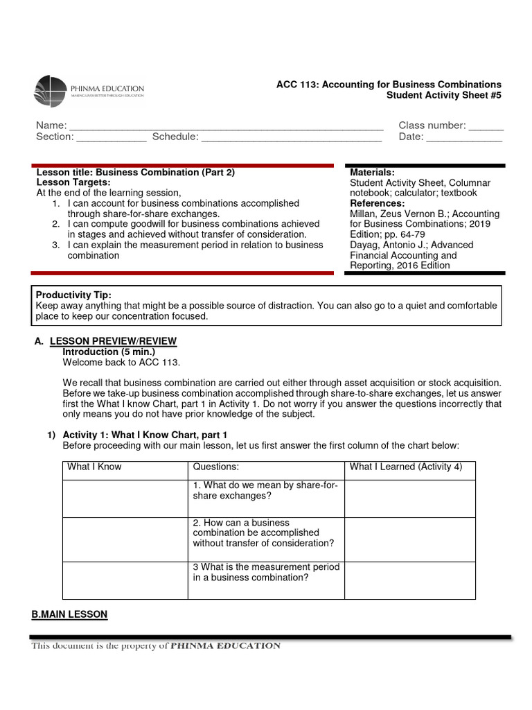 ACC 113_SAS_Day_5 | PDF | Goodwill (Accounting) | Equity (Finance)