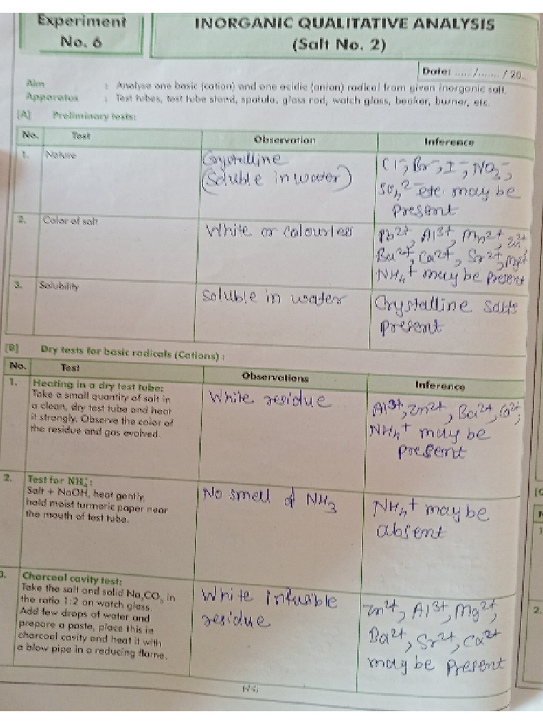 Chemistry Practical - Experiment No. 5,6,16,17,18,19 - Activity - 1 | PDF