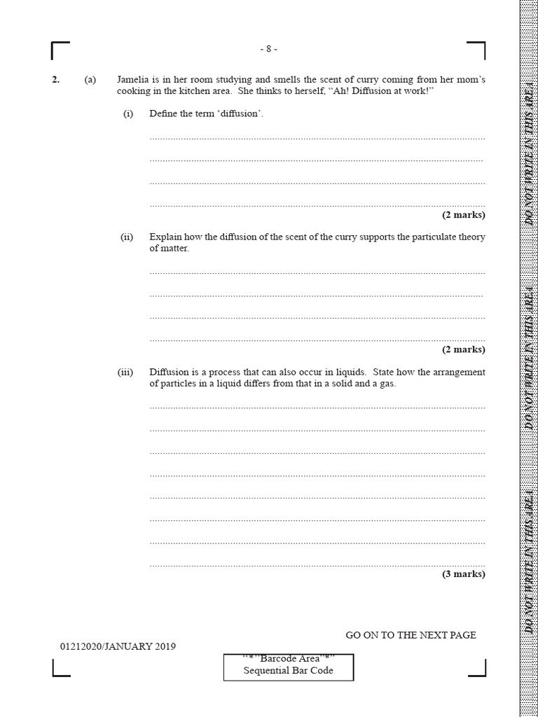 Past Paper Question - Particulate Theory of Matter-Separation-Diffusion ...