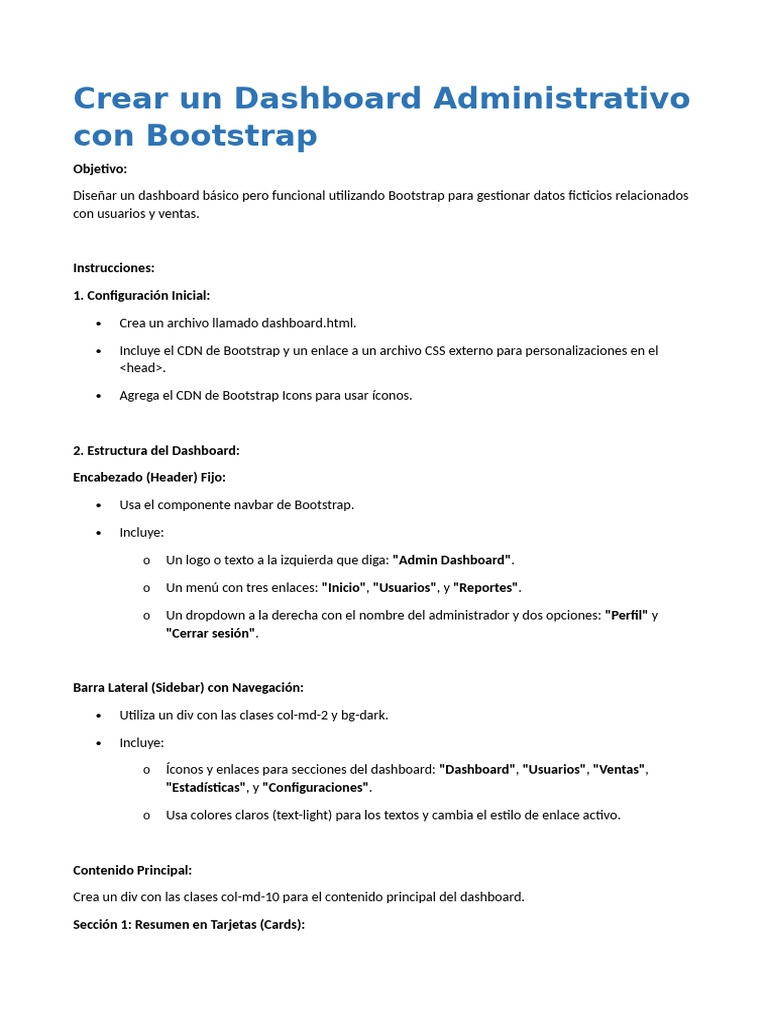 Crear Un Dashboard Administrativo Con Bootstrap | PDF | Bootstrap (marco frontal) | Informática