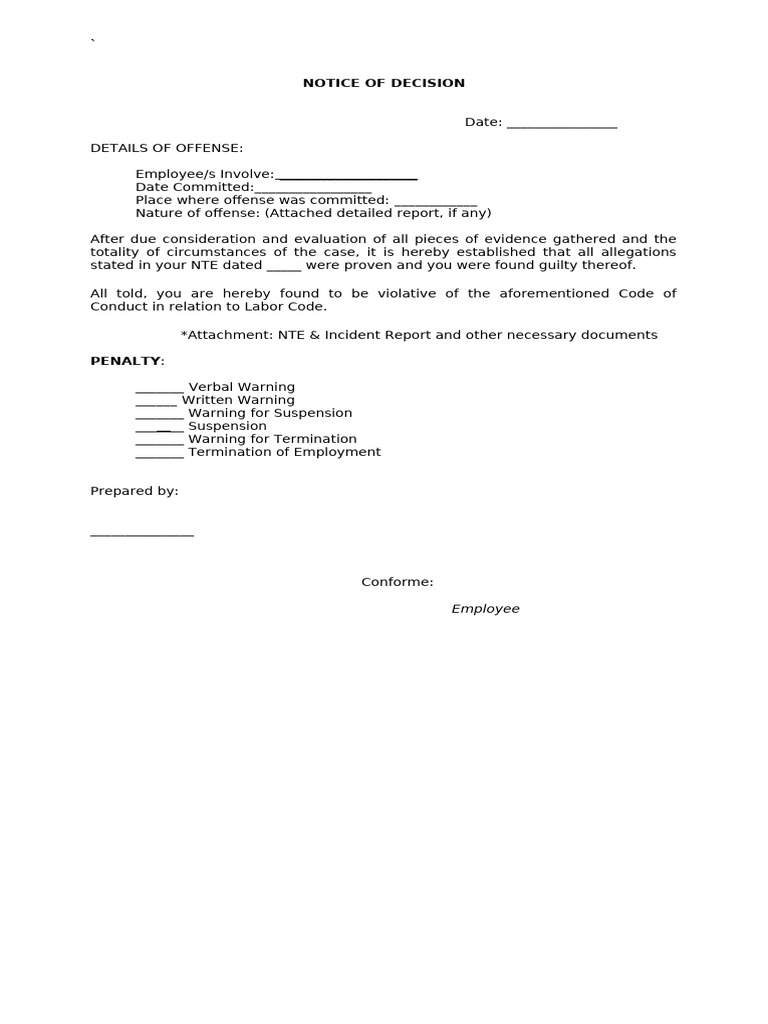 NOTICE OF DECISION Template | PDF