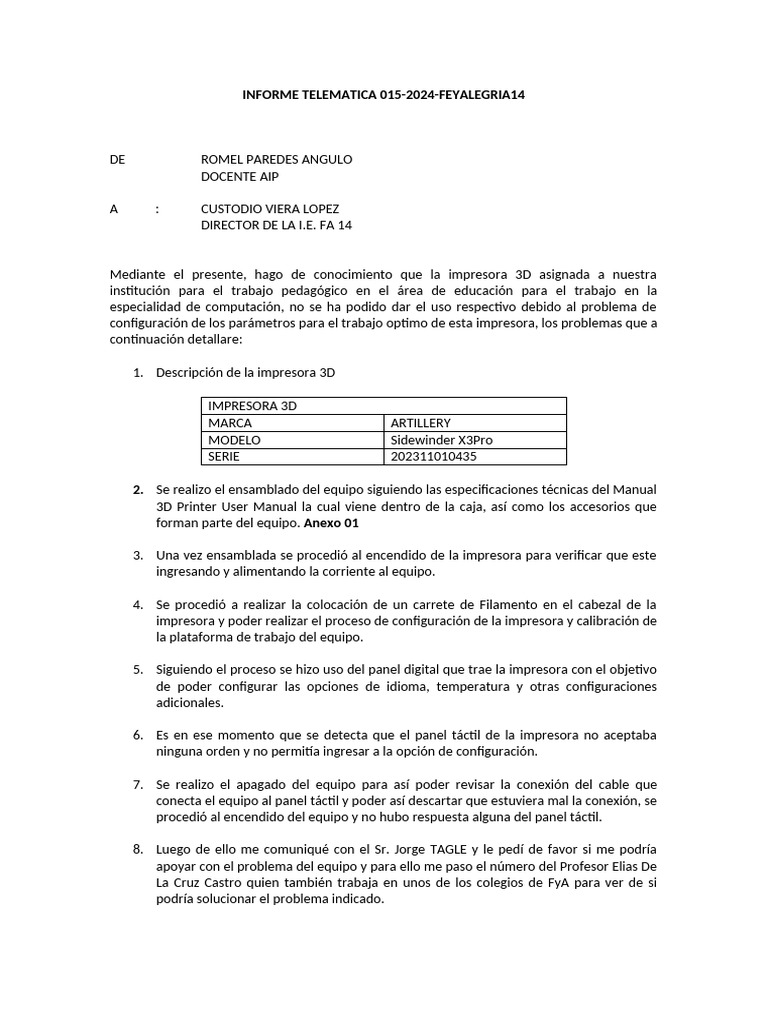 Informe Telematica - Impresora 3D | PDF | Impresora (Computación) | Impresión 3d