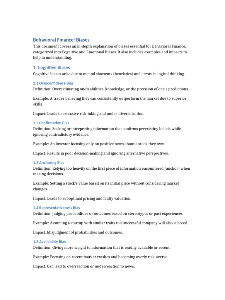 Behavioral Finance Biases | PDF | Risk | Bias