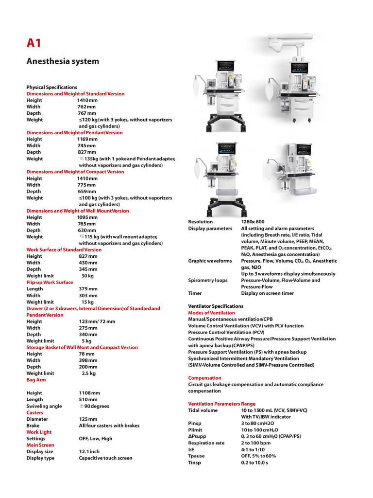 Anesthesia System - A1 - Datasheet - ENG - 20240510 | PDF