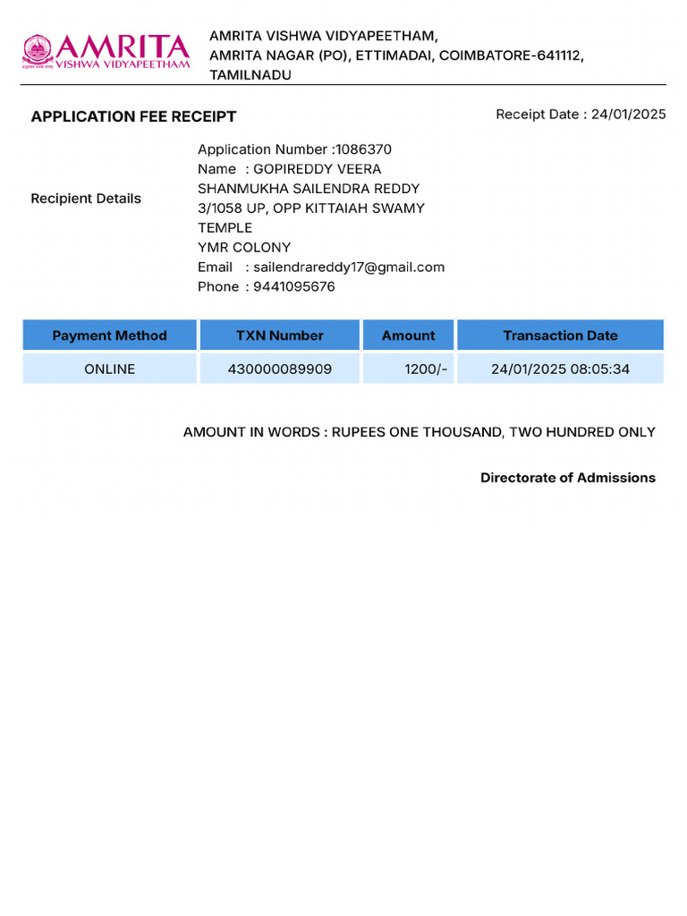 Fee Receipt 430000089909 | PDF