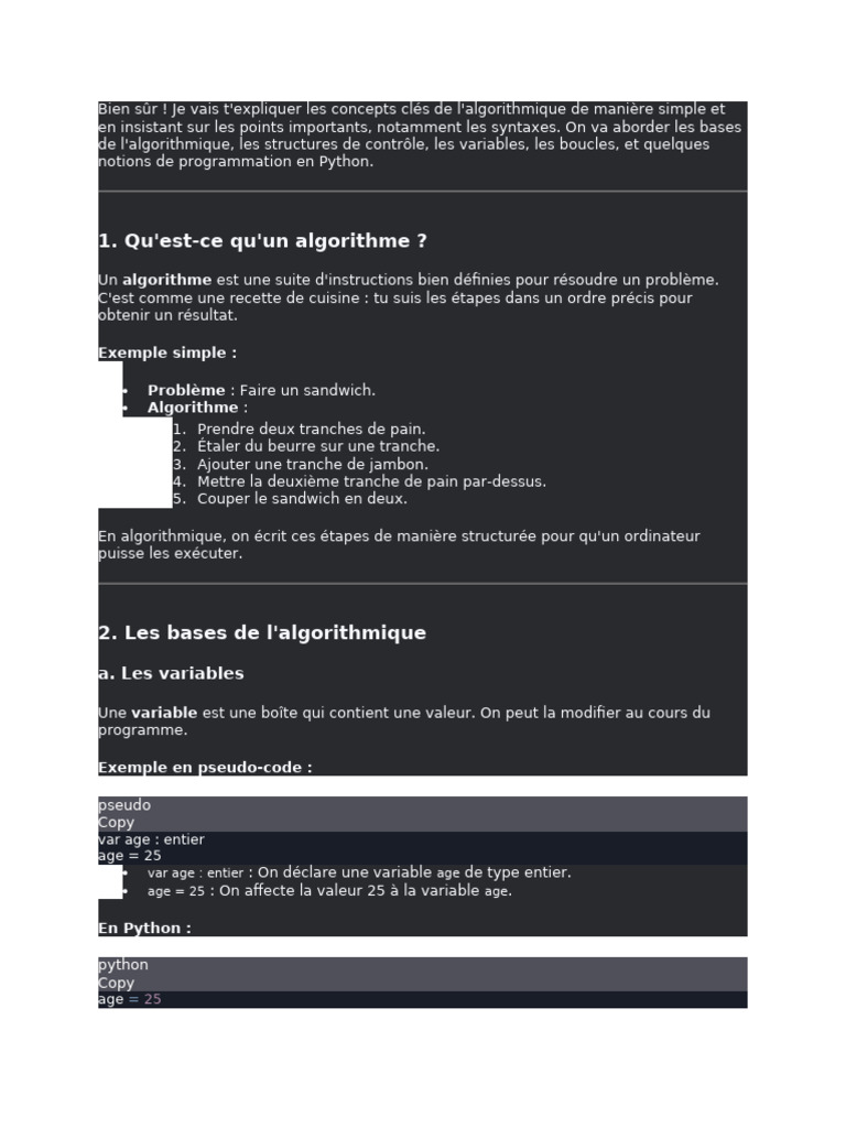 Définition de l'algorithme en Python | PDF | Structure de contrôle ...