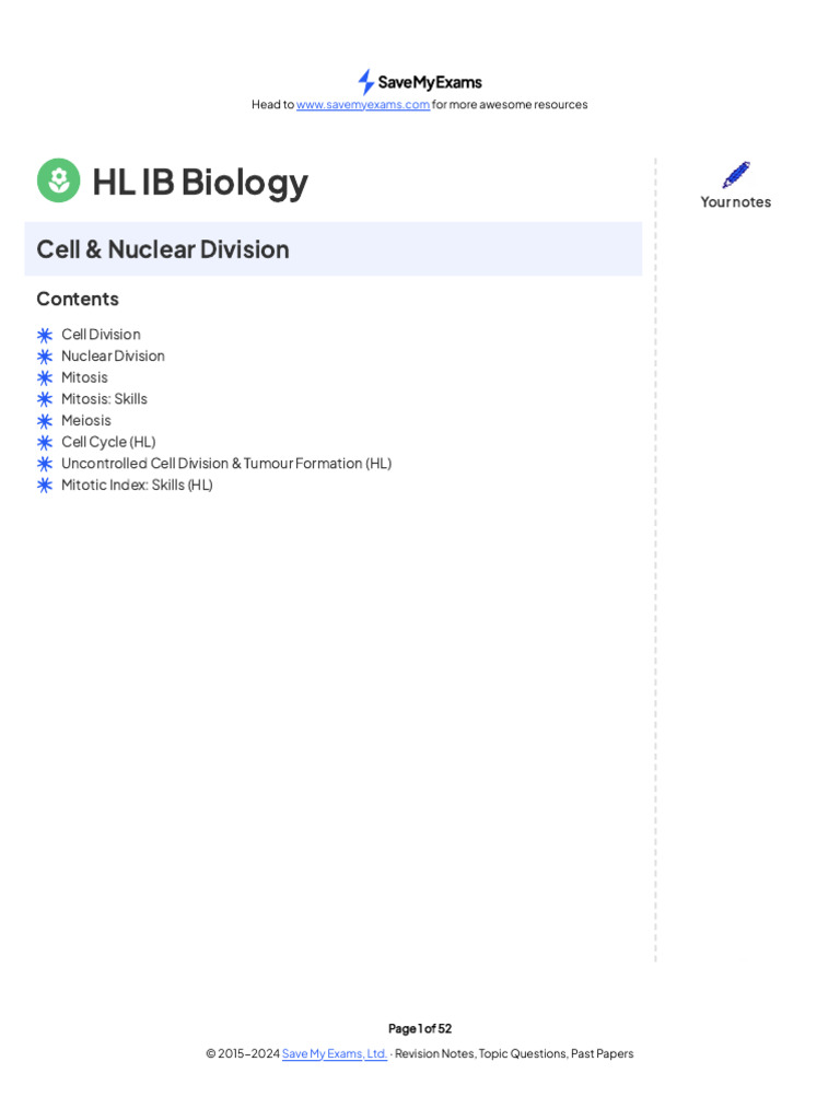 IB Biology: Cell & Nuclear Division Guide | PDF | Meiosis | Mitosis